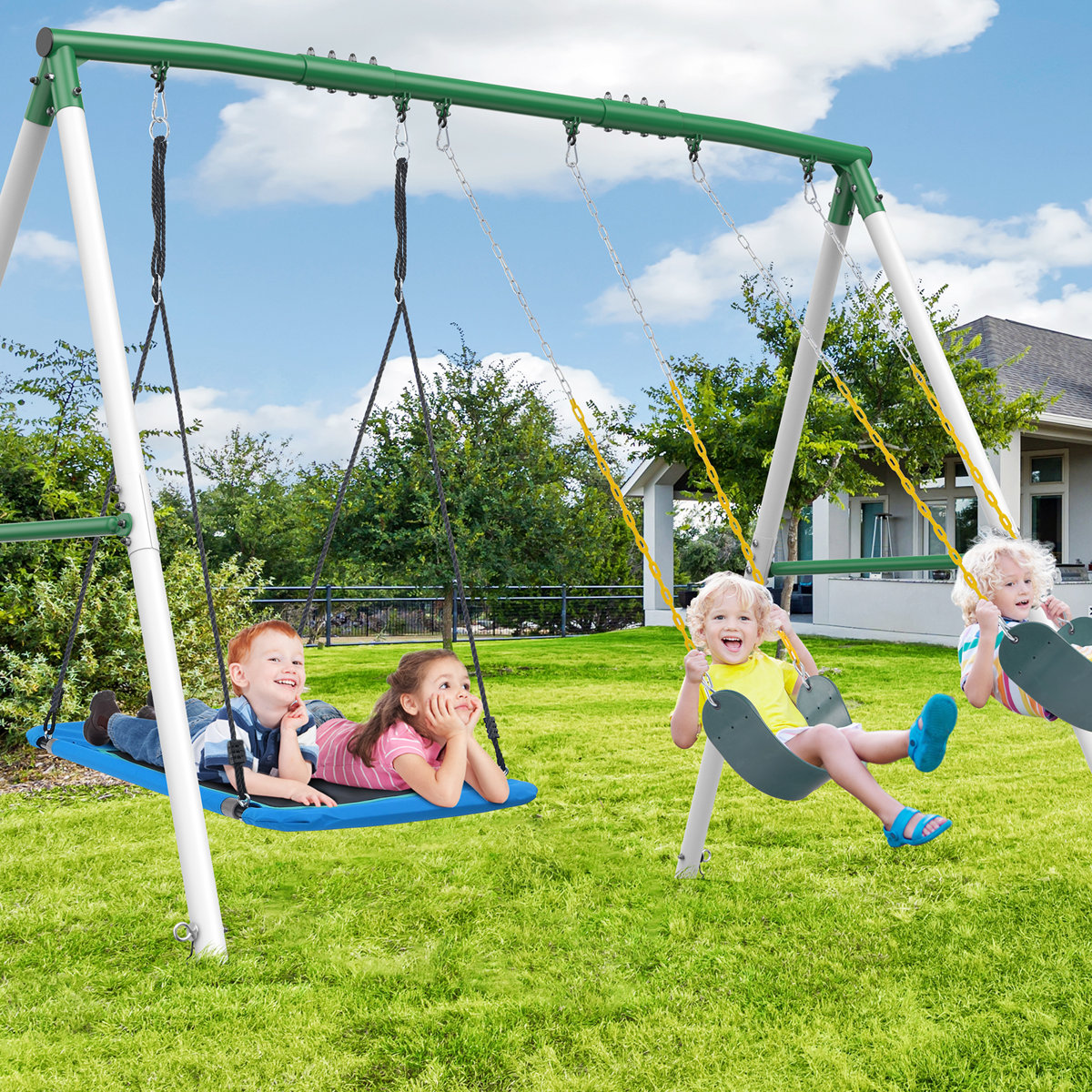 Klo Kick 660lbs Heavy Duty Swing Set With 1 Platform Swing, 2 Belt Swings & Reviews | Wayfair
